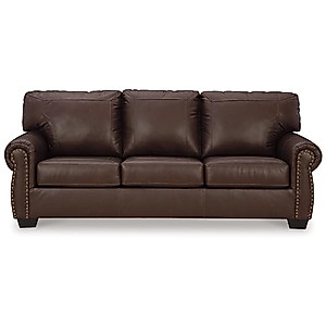 Signature Design by Ashley Colleton Classic Leather Match Sofa with Nailheads, Dark Brown