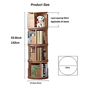 Bear Qiaqia 360° Rotating Bookshelf, 4 Tier Solid Hardwood Freestanding Display Stackable Bookcase, Oiled Oak Finish, for The Living Room, Study and Office(56x17x17 inch)