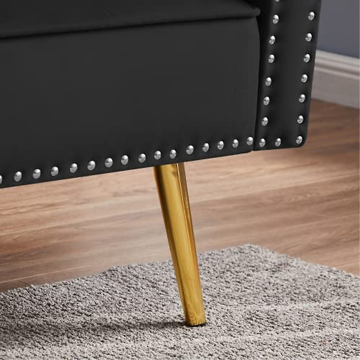 SZLIZCCC 76.7" Velvet Futon Sofa Bed, Copper Nail Decoration Accent Sofa, Convertible futon Couch, backrest can be Adjusted at Three Angles, Sleeper Sofa, Bed Size-Twin.(Black)