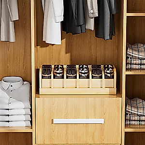 MinBoo Bamboo Belt Organizer Box,6 Grids Belt Rack, Belt Organizer for Closet and Drawer, Belt Storage Organizer and Displayer, Belt Organizer for Men Women (Natural Bamboo)
