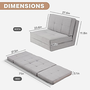 Congermom Adjustable Convertible Flip Chair Upholstered Floor Sofa with 5-Position Backrest,3 in1 Folding Sleeper Dorm Game Bed Couch Mattress for Living Room,Bedroom,70.8" L X 27.5" W X 5.1" H