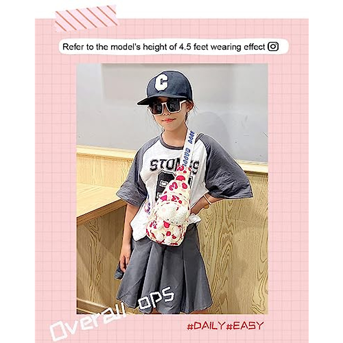 Hiflyer Kids Sling Bag, Kids Backpack Kawaii Bag Kids Travel Bag Chest Bag, Kids Crossbody Bag Mini Backpack for Girls (Pink)