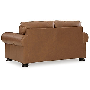 Signature Design by Ashley Carianna Classic Leather Match Loveseat with Nailhead Trim, Dark Brown