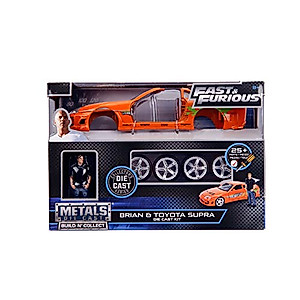 Jada Toys Fast & Furious Brian & Toyota Supra, 1:24 Scale Build n' Collect Die-Cast Model Kit with 2.75" Die-Cast Figure , Orange