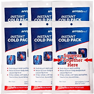 AFFORDTEX Instant Cold Pack –6 Count Disposable 7.5 x 4.5 Inches Ice Packs – Must Have Medical Supplies for Outdoor Activities – Ice Packs Ideal for Injuries, Inflammation, Sprains, Strains