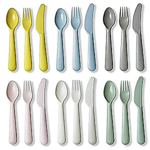 18Pcs Plastic Toddler Utensils Set Kids Spoons Forks Knife Colored Baby Flatware Set Silverware Set Reusable Plastic Utensils BPA Free Dishwasher Safe Plastic Cutlery
