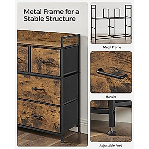 SONGMICS Dresser for Bedroom, Chest of Drawers, 7 Fabric Drawers with Handles, Rustic Brown and Black ULTS137B01