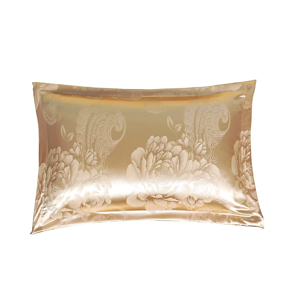 Satin Duvet Cover Queen Size, Floral Jacquard Satin Duvet Cover Set 3 Piece Luxury Silk Like Bedding Comforter Cover Set 90"x90", 2 Piece Pillowcase with Zipper Closure & Corner Ties (01,Queen)