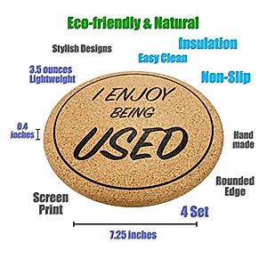 iWobble Cork Trivets for Hot Pots and Pans, 4 set of 7.3 inches Pot Holders for Housewarming Gifts, Wooden Table, Restaurant, Office and Bar.