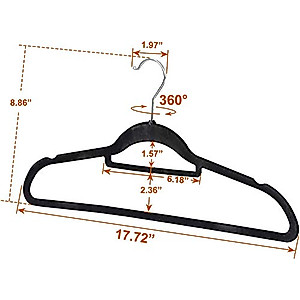 HomGarden 100 Pack Velvet Hangers Ultra Thin Non Slip Clothes Hanger Hook Swivel 360 Flocked & Durable Space Saving w/Bar for Garments, Suits, Dresses, Pants, Shirts, Coats