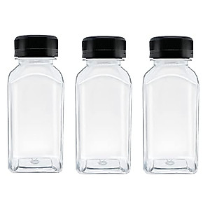 MYYZMY 3 Pcs 8 Ounce Plastic Juice Bottles, Reusable Bulk Beverage Containers for Juice, Milk and Other Beverages, Black lid