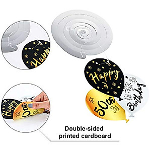 30 Pieces 50th Birthday Party Hanging Swirl Decorations, Black Golden Silver Happy 50th Party Cake Glasses Balloons Sign Foil Swirls Ceiling Decorations for Men and Women 50 Years Old