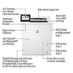 HP Laserjet Enterprise M611x Wireless Ethernet Monochrome Laser Printer - Print only Single-Function - 65 ppm, 1200 x 1200 dpi, Auto Duplex Printing, 650 Sheets Input, Ethernet, Cbmou Printer Cable