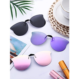Frienda 3 Pairs Polarized Clip On Sunglasses Cat Eye Flip Up Lens Sunglasses Lightweight Metal Clip Rimless Sunglasses Stylish Clip-on Glasses for Women
