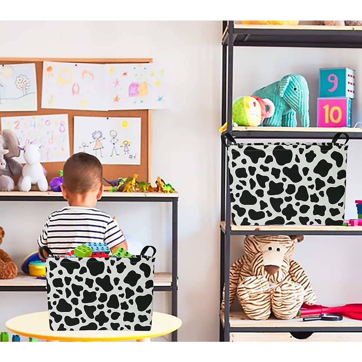 NTAOHAMPER Rectangular Cow Storage Basket,Waterproof Cowprint Box with Handles for Bedroom,Baby Room Decor,Gift Basket for Cow Lovers,Collapsible Kids Toys Bin(Cow)