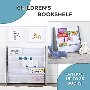 Humble Crew, Grey/White Kids Book Rack Storage Bookshelf, 4 Tiers