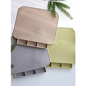 Mile:B Baby Toddler Placemat,Non Slip with 4 Suction Cups,Non Tilting Food Catcher with 2 Guards,16x14in,A Hanging Loop for Easy Drying(Gray)