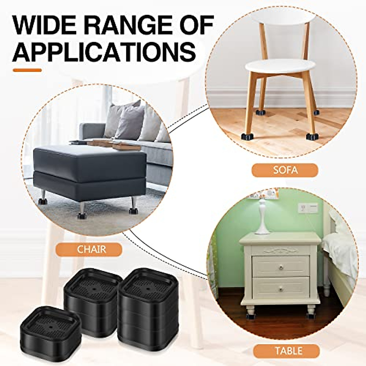 Ecally 32 Pack Furniture Risers Adjustable Bed Risers Desk Leg Risers 1.38" Stackable Heavy Duty Bed Lifts Risers Square Bed Raising Blocks for Mattress Table Leg Desk Chair Couch Sofa Dorm (Black)
