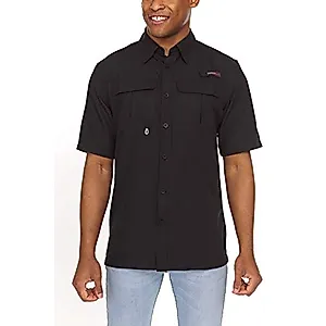 Swiss Alps Mens Short Sleeve Button Down Sun Protection UPF 30+Shirt Quick Dry Cooling Fishing Shirts Casual Summer Tops, Black, XL