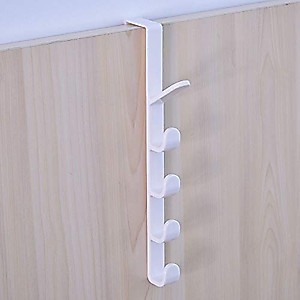 NUOMI Set of 2 Over The Door Hooks 5 Hangers Plastic Hanging Racks Organizer for Clothes, Coat, Bags, Umbrella, Hats, Brown and White