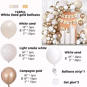 Sand White Gold Balloons Garland Arch Kit, Beige Nude White Balloon with Champagne Gold Latex Balloons for Boho Birthday Wedding Baby Shower Bridal Shower Engagement Party Decorations