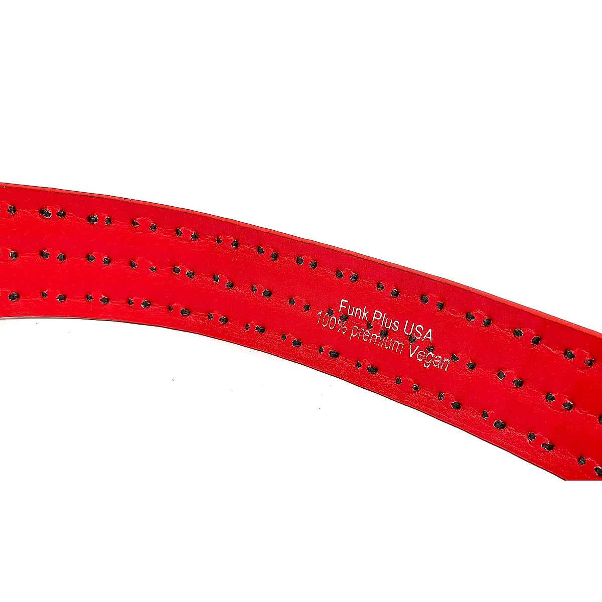 Red Three Row Black Pyramid Stud Belt Vegan Leather Punk Goth Alternative USA Made (XL)