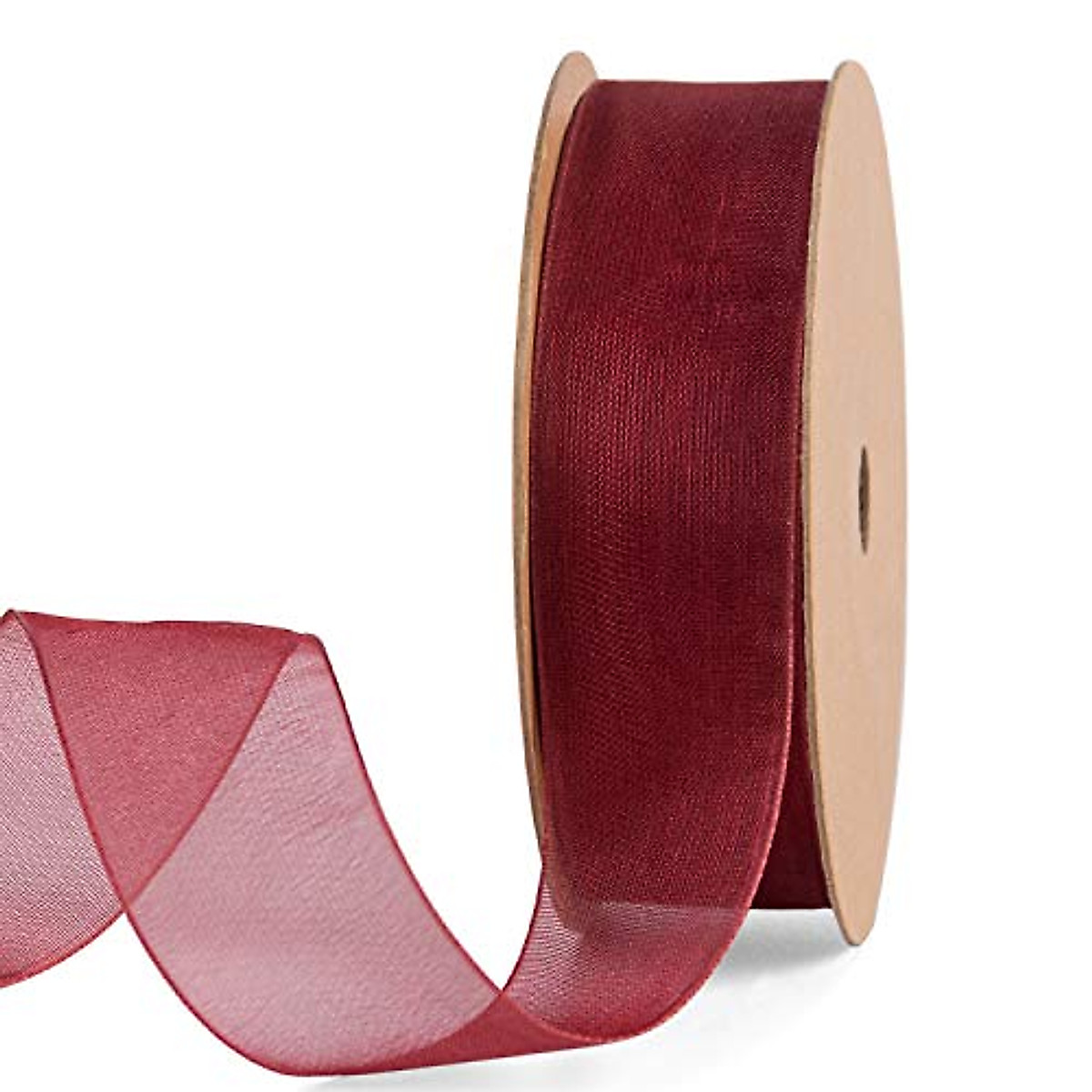 LaRibbons 1 Inch Sheer Organza Ribbon - 25 Yards for Gift Wrapping, Bouquet Wrapping, Decoration, Craft - Wine