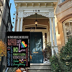 BUYITO In This House, We Believe Human-Kind Be Both Equality Garden Flag Love Is Love Black Lives Matter Garden Banner Vertical Double Sided Rustic Farmland Burlap Yard Lawn Outdoor Decor 12x18"