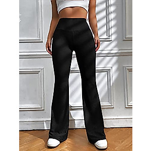 SOLY HUX Women's High Waisted Flare Leggings Sweatpants Bell Bottoms Bootcut Yoga Pants Plain Solid Black S