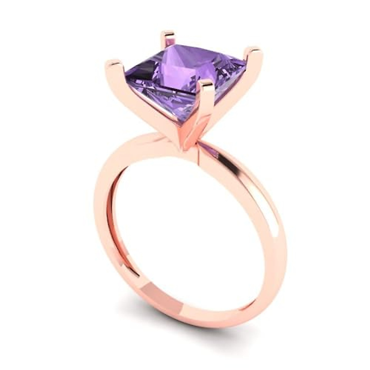 Clara Pucci 3.0 ct Princess Cut Solitaire Simulated Alexandrite Engagement Bridal Promise Anniversary Ring 18K Rose Gold Size 9.5