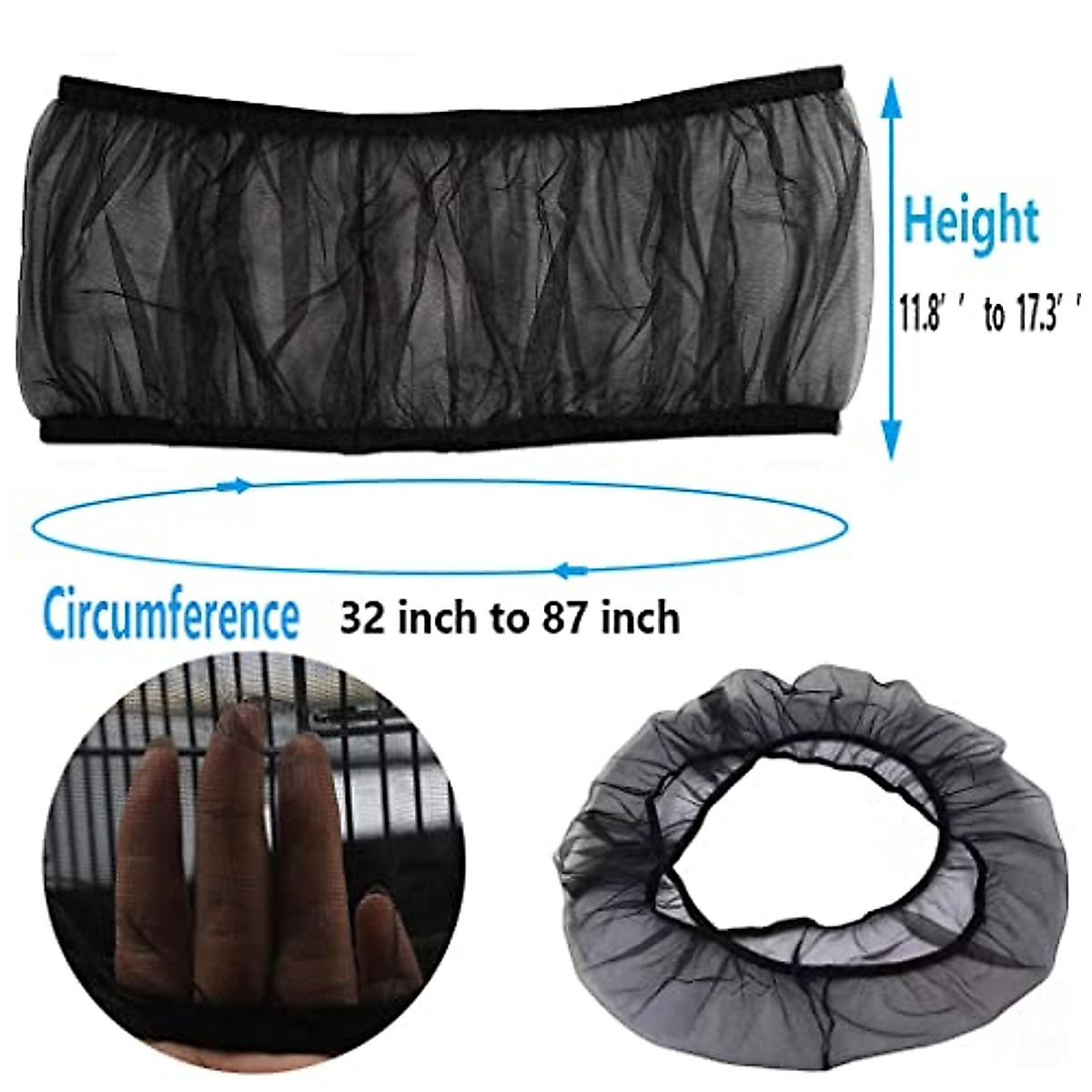 Lemengtree Bird Cage Cover Universal Birdcage Seed Catcher Guard Net Cover, Parrot Nylon Mesh Net Cover, Airy Gauze Birdcage Accessories Mesh Net Cover for Round Square Cages (Black-Mesh Net Cover)