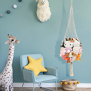 Dremisland Stuffed Animal Storage Toy Organizers and Storage, Display a Large Plush Toy! Boho Macrame Toy Net Hammock for Corners Walls Ceiling Nursery Kids Play Room Bedroom(Beige)