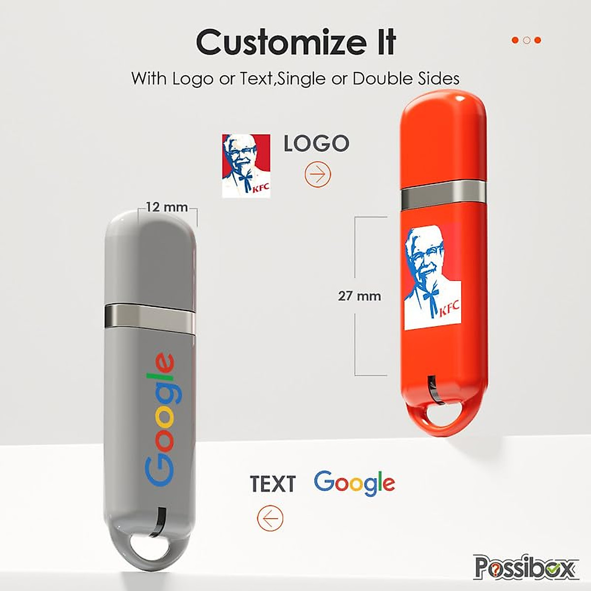 Possibox Custom Promotional USB Flash Drive 128MB Printed with Your Logo - as Campaign Gift Bulk - 500 Pack