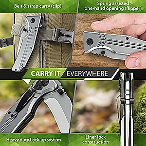 Bundle of 2 Items - Spring Assisted Knife - Pocket Folding Knife Military Style Knife-Tactical Knife -Folding Knife with Glass Breaker and Pocket Clip - Good for Camping Outdoor Activities