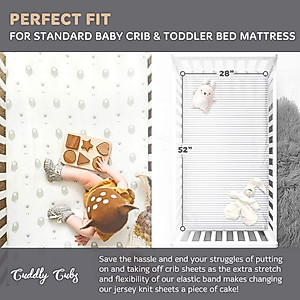 Cuddly Cubs Fitted Crib Sheets Set – 2 Pack – Jersey Cotton Crib Mattress Sheets for Baby Boy, Girl Crib – Grey Stripes, Sheep Toddler Bed Sheets – Fits on Standard 28 x 52 Crib and Toddler Mattress