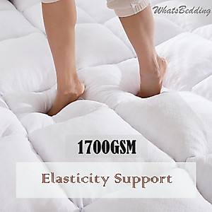 WhatsBedding 3 Inch Memory Foam Mattress Topper Queen Size Memory Foam Filled Warming Cooling Fluffy & Soft 100% Air Fabirc Top Pillow Top, Anti-Slip Bottom, 4 Elastic Straps, 80x60x3 Inch, Queen