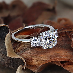 Jolics 8 * 8mm 2.5 CT Cushion Cut D Color VVS1 Moissanite Engagement Ring 925 Sterling Silver Eternity 4 Prong Setting size 5-10 (Moissanite, 6.5)