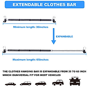 Enovorld Car Clothes Hanger Bar - Expandable 36 to 65 inches Retractable Vehicle Cloth Rack Hanger Rod for Car Trucks, SUVs, Vans, RVs, Road Travelers.