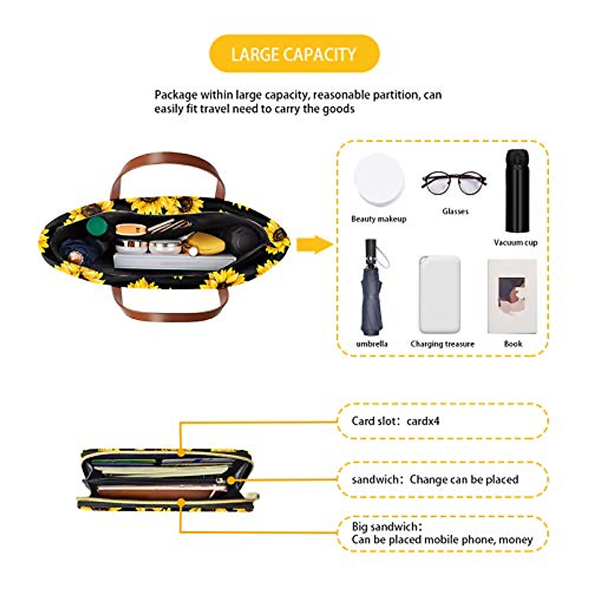 Coloranimal Colorful Daisy Floral Design Handbag and Purses Satchel Hobo Bags Tote Shoulder Bag Sets"She is Life Itself Wild and Free"Print Top Handbag Wallets,2Pcs