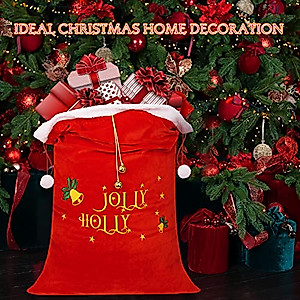 Giant Christmas Santa Sack Velvet Santa Bags for Gifts Extra Large with Cord Drawstring 25 * 36in Red Present Sack Jolly Holly