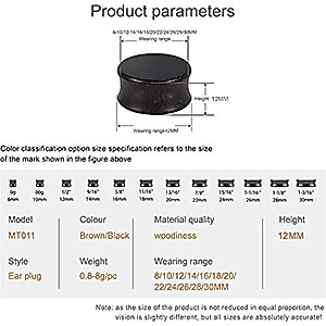 TBOSEN 8PCS Large Double Flared Brown Black Organic Wood Saddle Plugs Flesh Tunnels Stretching Punk Piercings Expanders Ear Gauges Set