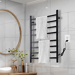 Towel Warmer Heated Towel Bar-Rack - Nopwer Bathroom Wall Mounted Electric Towel Drying Plug-in Matte Black 8 Bars