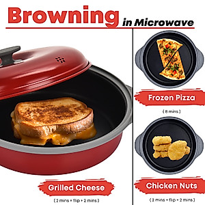 MACONEE Microwave Frying Pan Skillet, Grill & Crisper Pan with Lid Allows You to Fry, Sizzle, and Brown Foods in the Microwave, Micro Cookware for Grilling, Reheating, and Cooking a Variety of Dishes