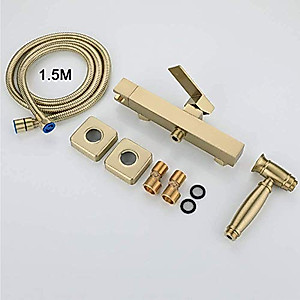 MINJING Hand Held Bidet Sprayer for Toilet, Solid Brass Warm Water Bidet Faucet, Single Handle Wall Mount Bidet Sprayer, Brushed Gold