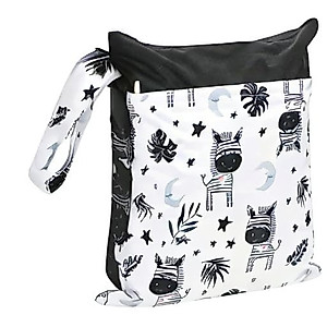 Hi Sprout Grab and Go Waterproof Washable Reusable Diaper Wet Dry Cloth Diaper Bags, zebra