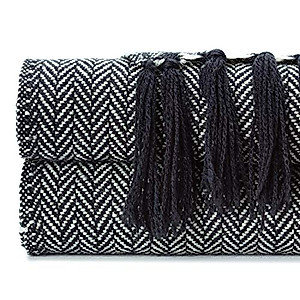 Chanasya Mini Chevron Super Soft Throw Blanket with Tassels Warm Cozy Lightweight Blanket for Bed Sofa Chair Couch Cover Living Bed Room Black and White Chevron Blanket (50x65 Inches)