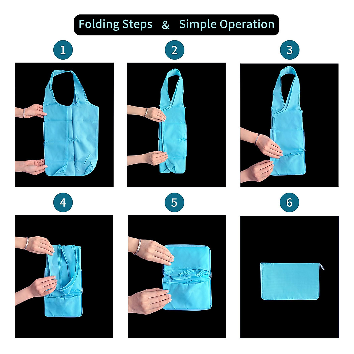 ACBSUSU Foldable reusable grocery bags, eco waterproof shopping bags, food tote bags. Fits in your pocket (5 packs) (Multi-color)