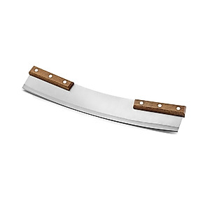 Outset Acacia Wood Handled Extra-Large Pizza Rocker with Protective Case, 13-Inch Blade, Stainless Steel