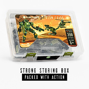 JITTERYGIT Robot Army Buildable Mech Soldier Glow in The Dark Gift Toy Set, Helicopter Military Creative STEM Project, Dinosaur Building Bricks Kit for Kids Ages 6-11 Years Old