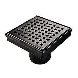 Neodrain 4-Inch Square Shower Drain with Removable Quadrato Pattern Grate,Brushed 304 Stainless Steel Square Drain, with Watermark&CUPC Certified, Hair Strainer,Black